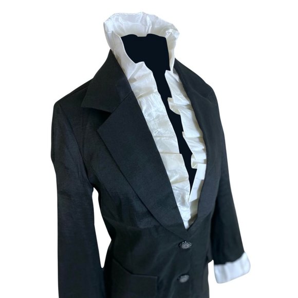 Jerry T. | Jackets & Coats | Black Blazer Jacket White Ruffle Collar ...